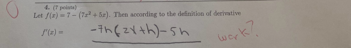 Solved (7 ﻿points)Let f(x)=7-(7x2+5x). ﻿Then according to | Chegg.com