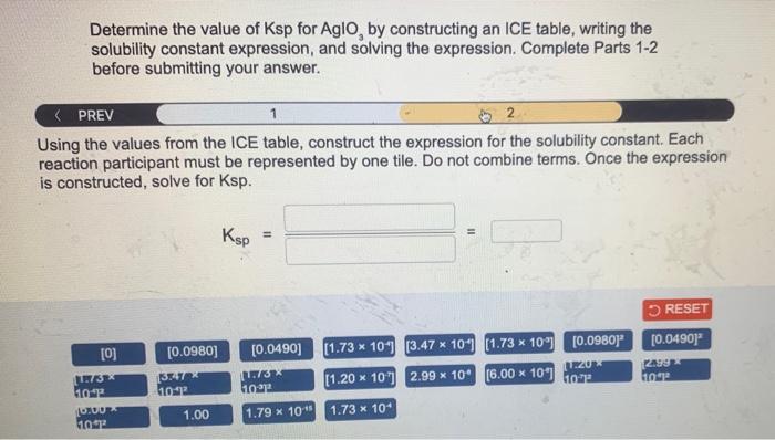 Solved Determine the value of Kspfor AglO3 by constructing | Chegg.com