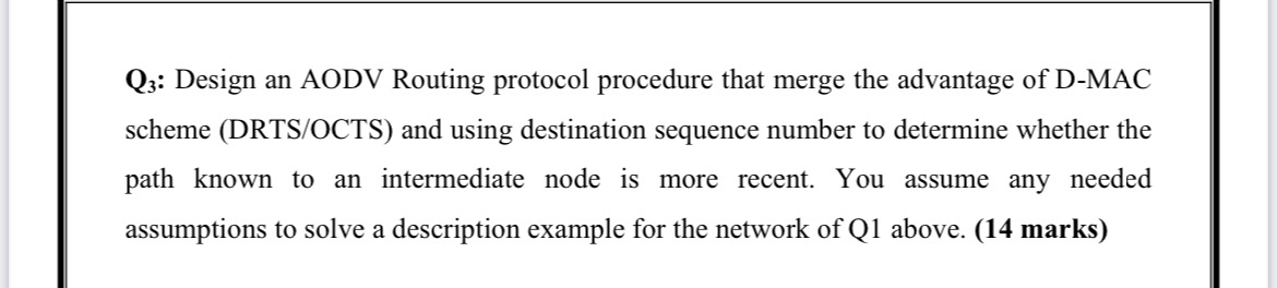Solved Q ?3 ﻿: Design an AODV Routing protocol procedure | Chegg.com
