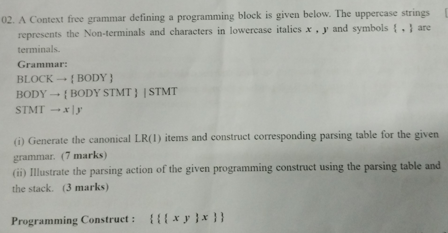 Solved A Context free grammar defining a programming block | Chegg.com