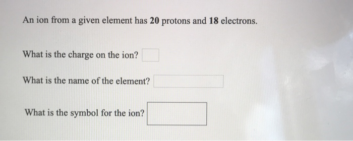 Solved An ion from a given element has 20 protons and 18 | Chegg.com