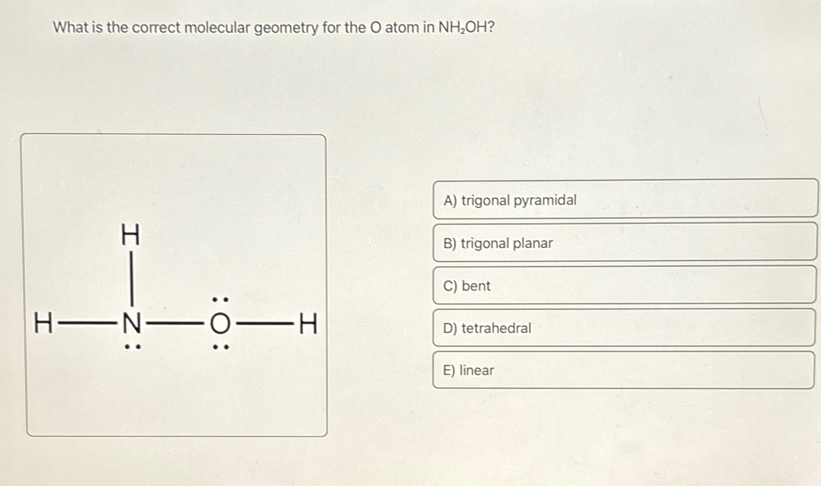 Solved What is the correct molecular geometry for the O | Chegg.com