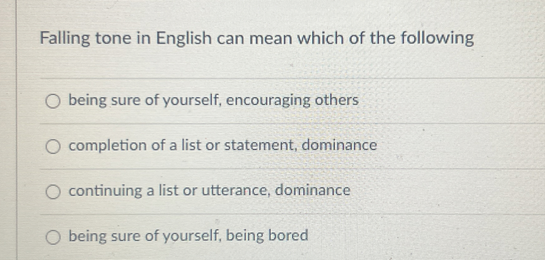 Solved Falling tone in English can mean which of the | Chegg.com