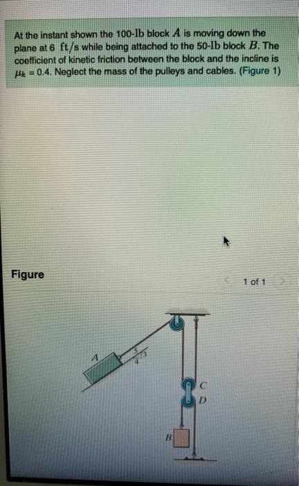 Solved At the instant shown the 100-lb block A is moving | Chegg.com