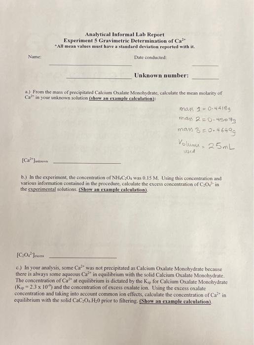 Solved Analytical Informal Lab Report Experiment 5 | Chegg.com