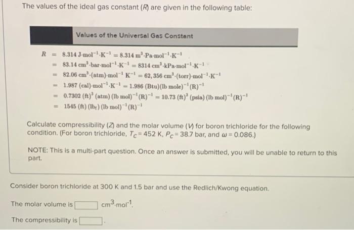 Solved The values of the ideal gas constant (R) are given in | Chegg.com