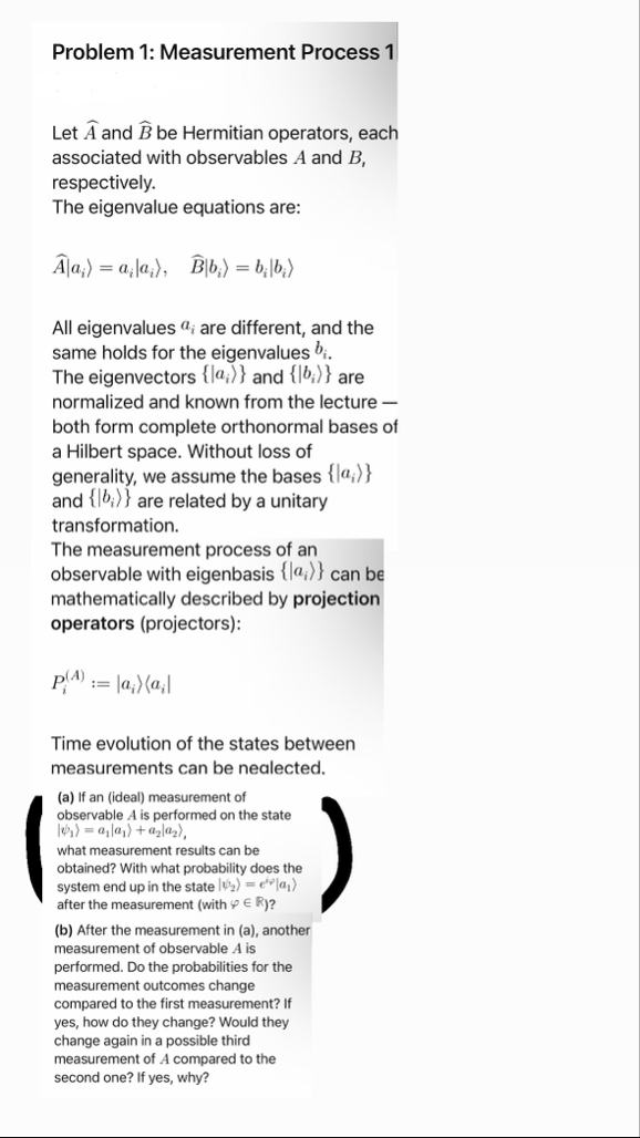 Solved Problem 1: Measurement Process 1Let widehat(A) ﻿and | Chegg.com