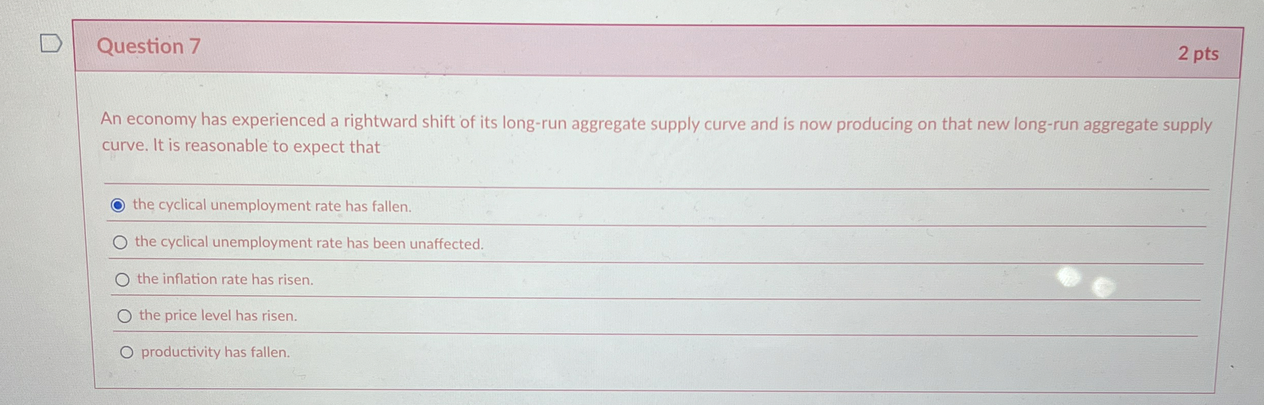 Solved Question 72 ﻿ptsAn economy has experienced a | Chegg.com