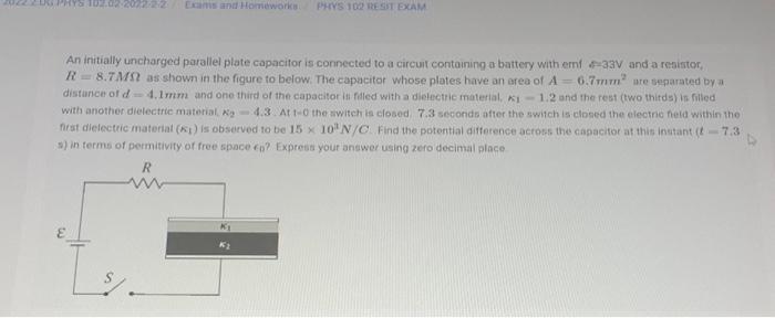 Solved An initially uncharged parallel plate capacitor is | Chegg.com