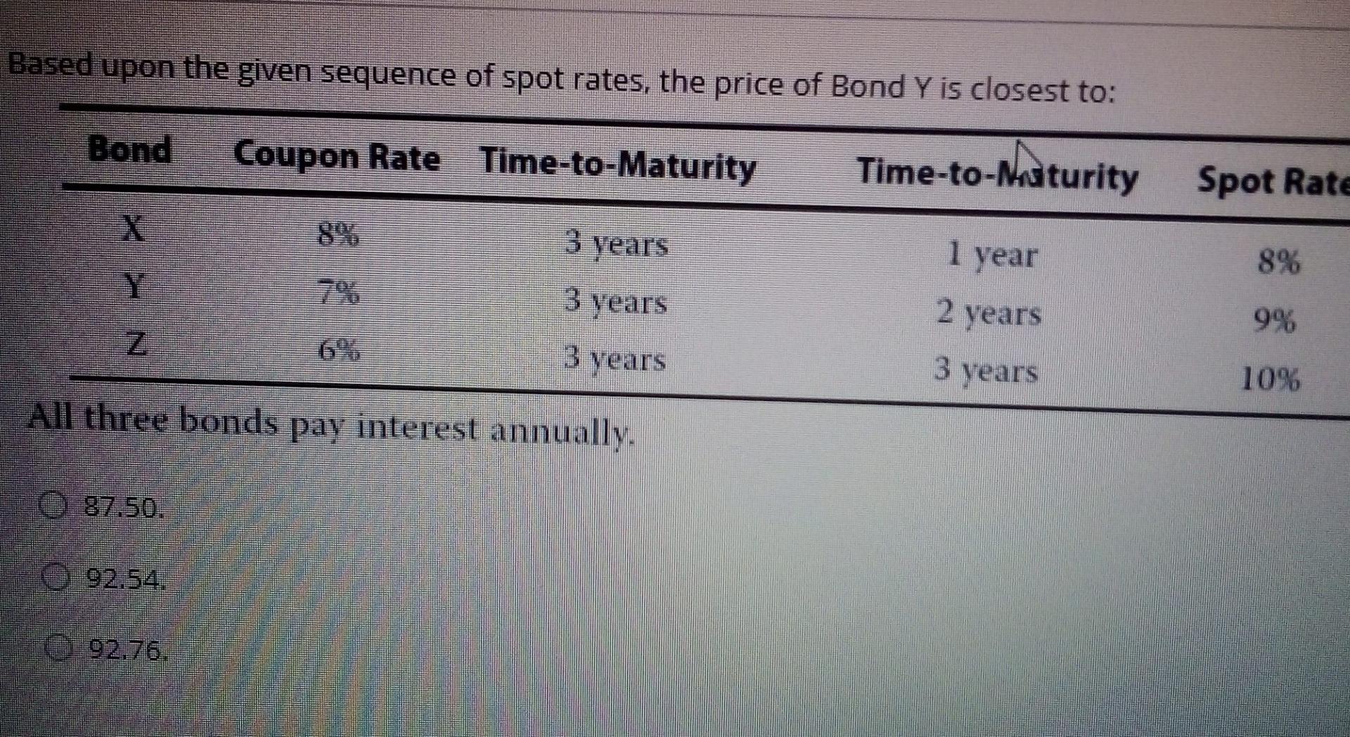 Solved Based upon the given sequence of spot rates, the | Chegg.com