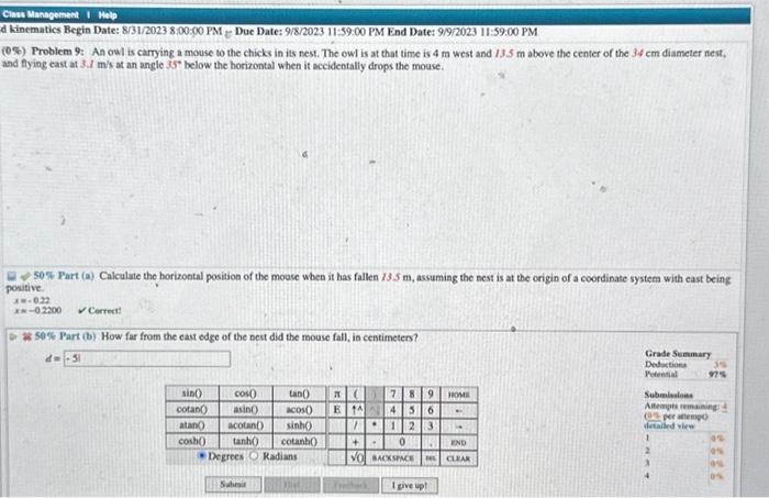 Solved The equation is x = -0.22 + 0.17 = -0.05 m or -5 CM, | Chegg.com