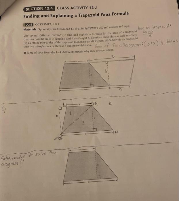 Solved Finding and Explaining a Trapezoid Area Formula CCSS | Chegg.com