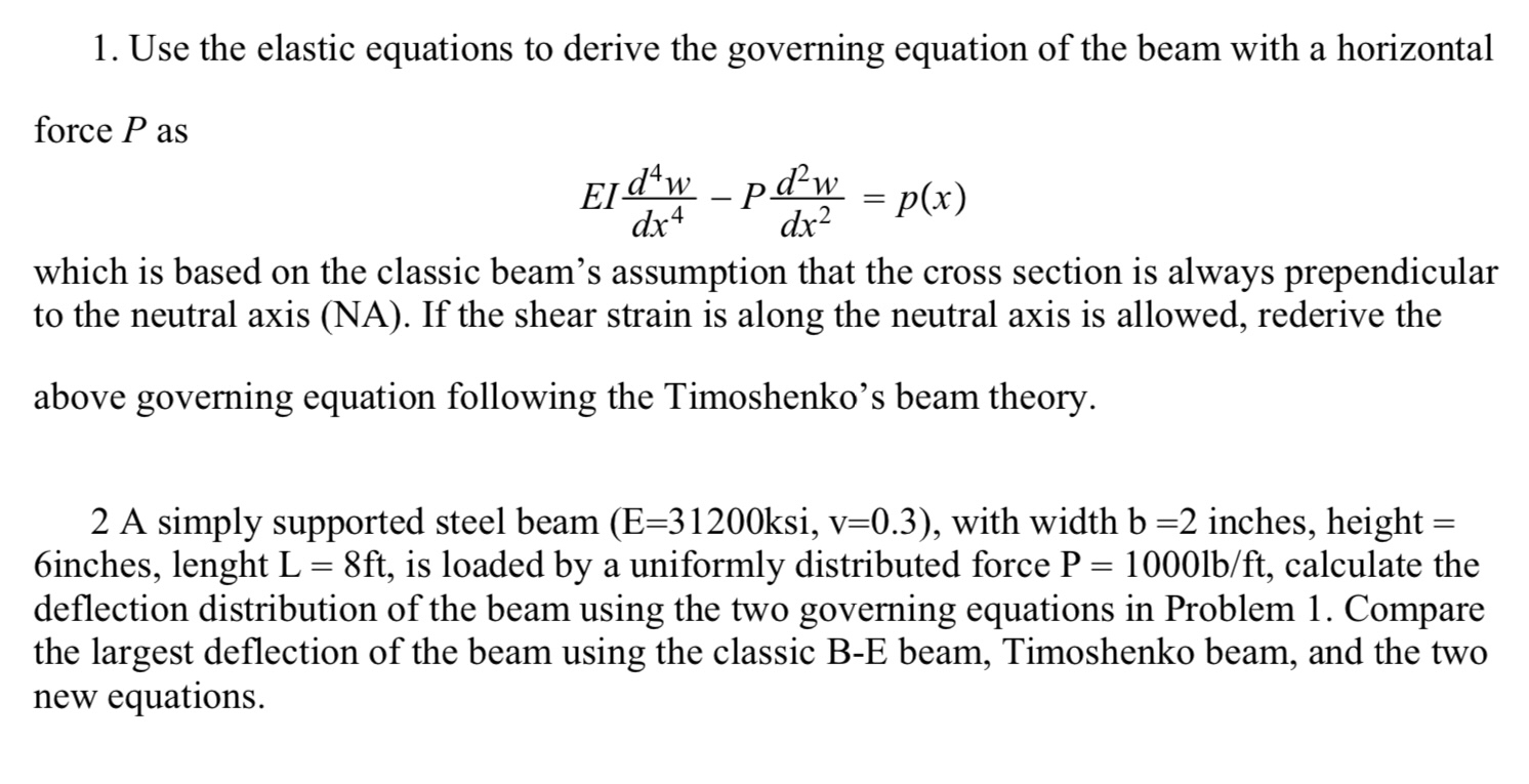Solved Use The Elastic Equations To Derive The Governing