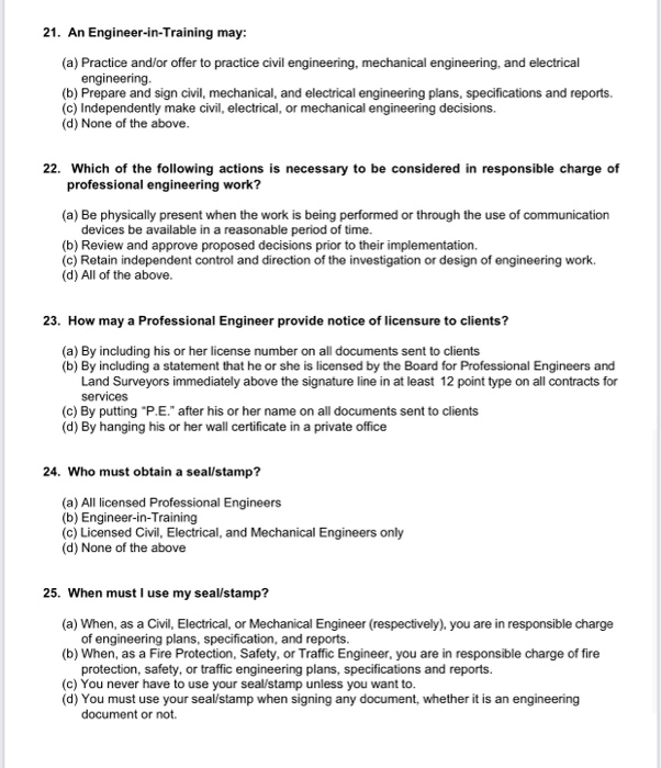 Solved 21. An Engineer-in-Training may: (a) Practice and/or | Chegg.com
