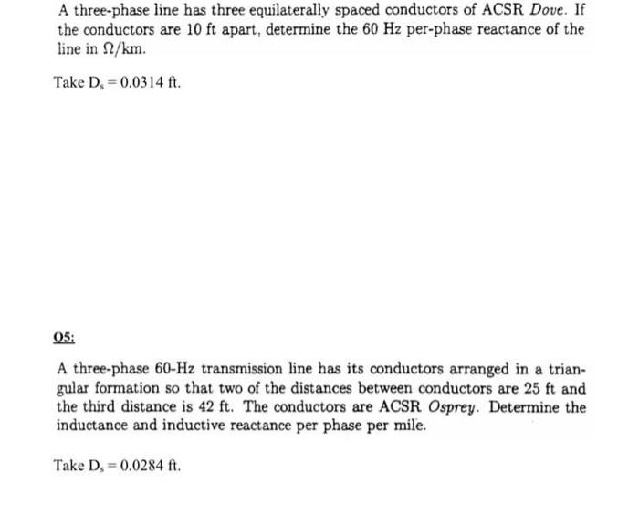Solved A three-phase line has three equilaterally spaced | Chegg.com