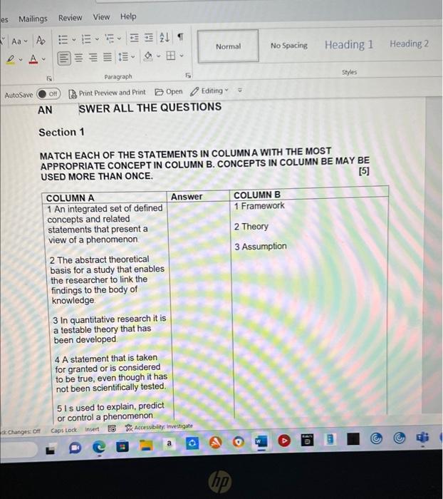 Solved MATCH EACH OF THE STATEMENTS IN COLUMNA WITH THE MOST | Chegg.com