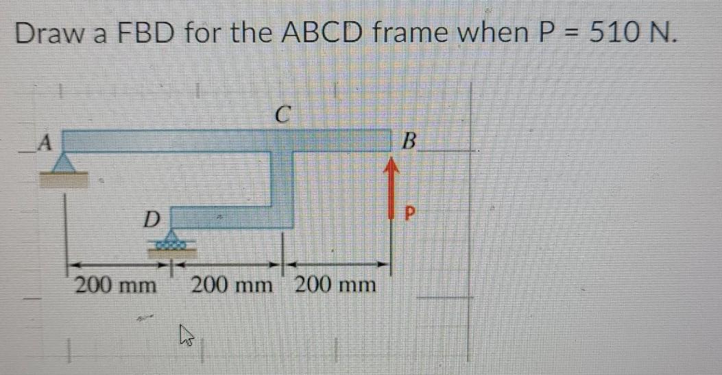 Solved Draw a FBD for the ABCD frame when P = 510 N. C А B. | Chegg.com