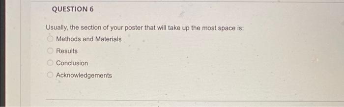 Solved QUESTION 6 Usually, the section of your poster that | Chegg.com