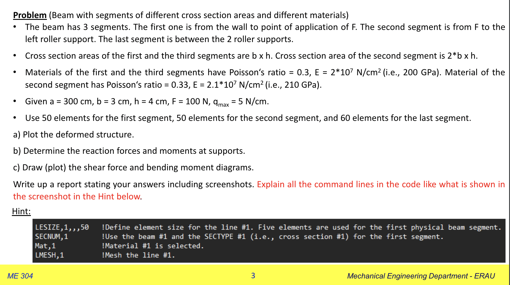 Solved Problem (Beam with segments of different cross | Chegg.com