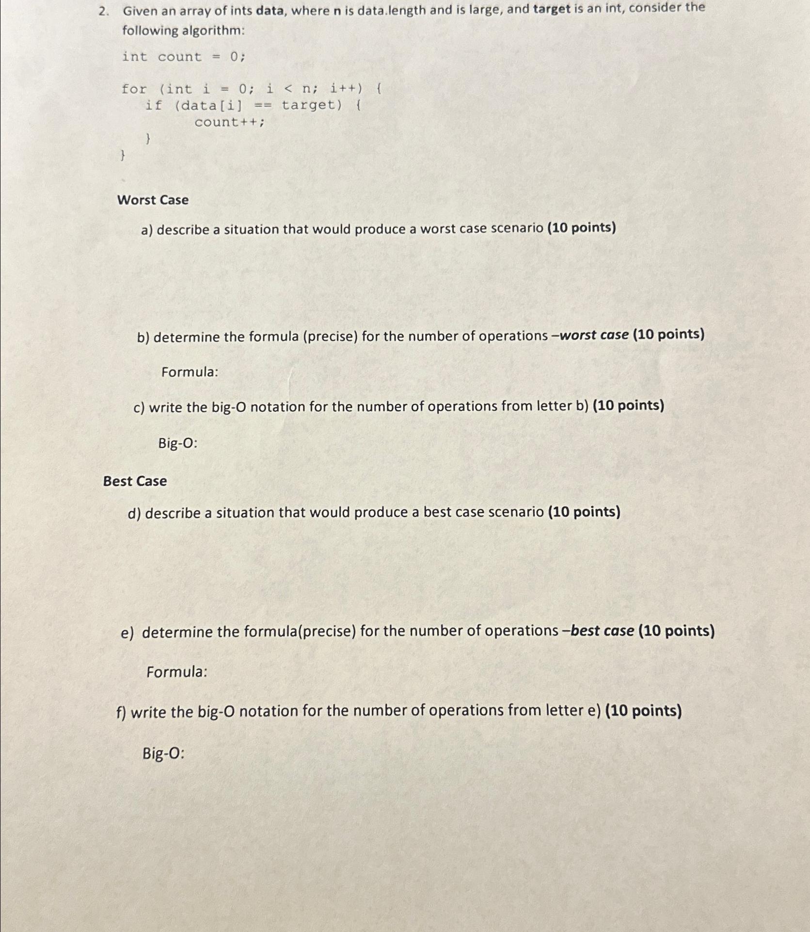 Solved Given an array of ints data, where n ﻿is data. length | Chegg.com