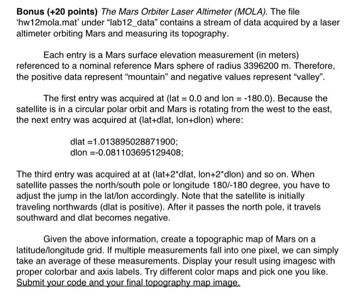Bonus (+20 points) The Mars Orbiter Laser Altimeter | Chegg.com