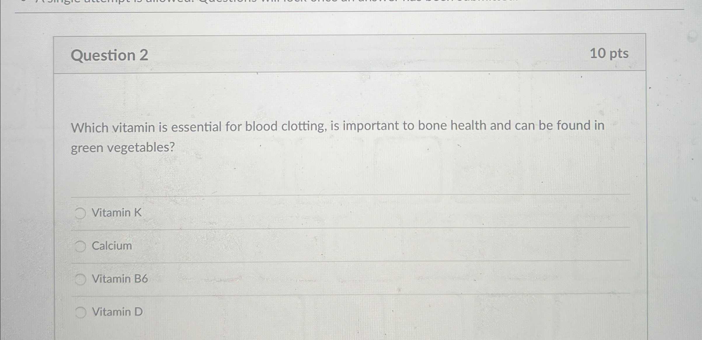 Solved Question 210 ﻿ptsWhich vitamin is essential for blood | Chegg.com