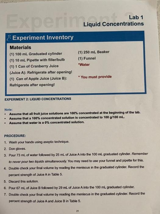 Solved Experi Liquid co Lab 1 Liquid Concentrations | | Chegg.com