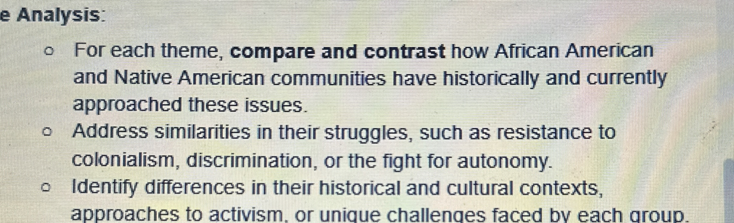 Solved Analysis:For each theme, compare and contrast how | Chegg.com
