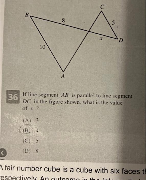 Solved с B 8 5 D 10 А 36 If line segment AB is parallel to | Chegg.com