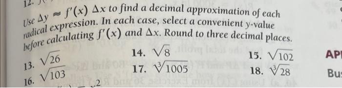 Solved Use Ay f'(x) Ax to find a decimal approximation of | Chegg.com