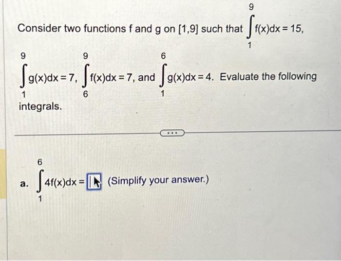 Solved 9 Consider two functions f and g on [1,9] such that | Chegg.com