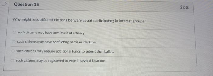 Why might less affluent citizens be wary about | Chegg.com