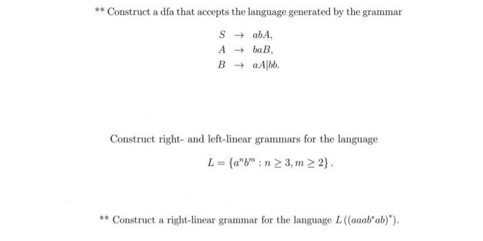 Solved ** Construct a dfa that accepts the language | Chegg.com