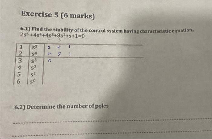 Solved Exercise 5 (6 marks) 6.1) Find the stability of the | Chegg.com