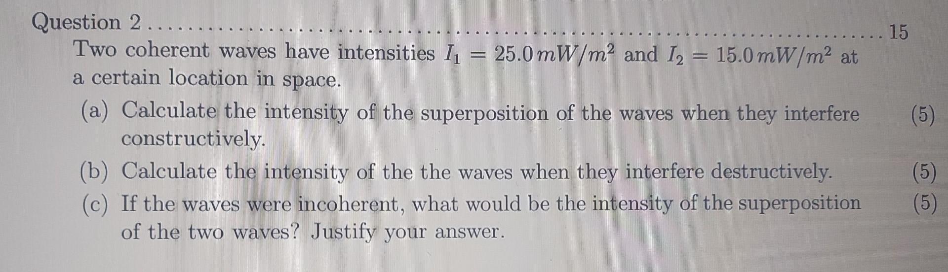 Solved ப Question 2.... ... 15 Two coherent waves have | Chegg.com