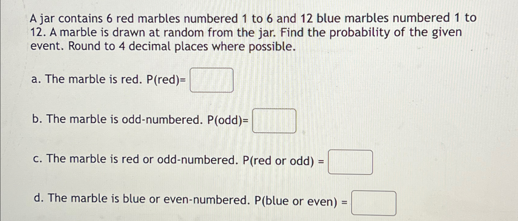 Solved A jar contains 6 ﻿red marbles numbered 1 ﻿to 6 ﻿and | Chegg.com