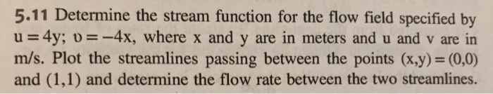Solved 5.11 Determine the stream function for the flow field | Chegg.com