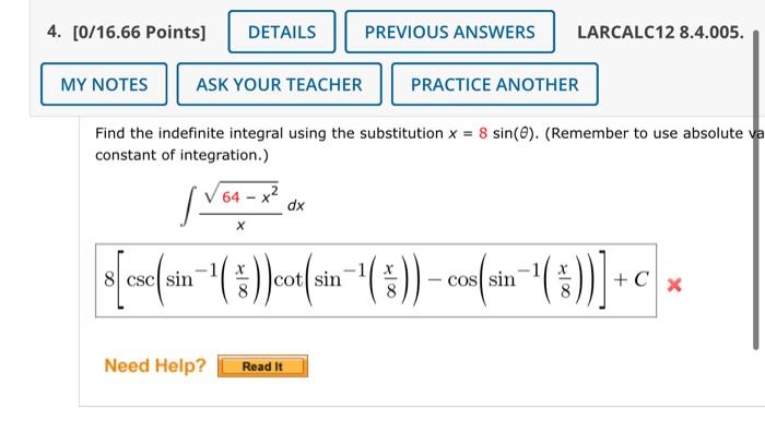 Solved Find the indefinite integral using the substitution | Chegg.com
