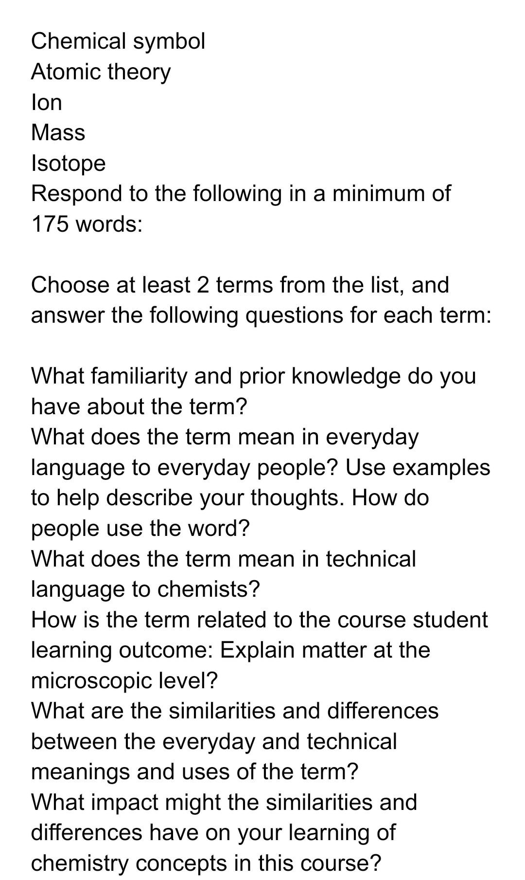 Solved Chemical symbol Atomic theory lon Mass Isotope | Chegg.com
