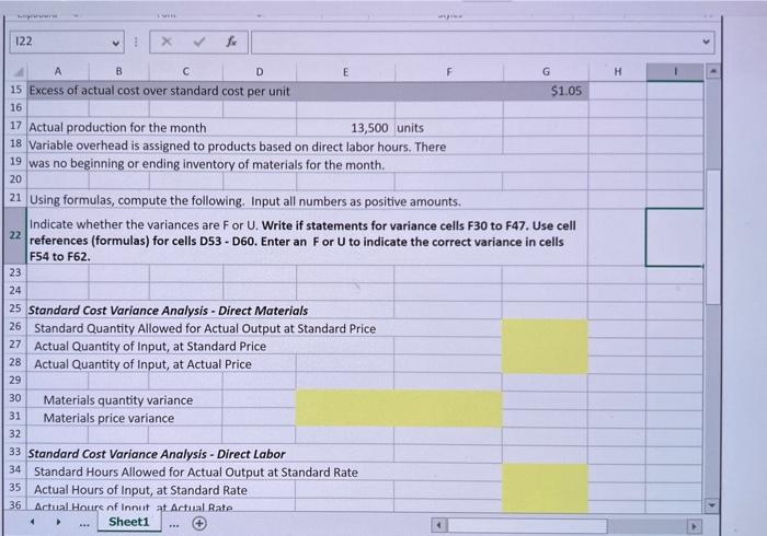 Solved Excel SIM: Basic Variance Analysis and the Impact of | Chegg.com