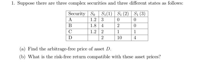 Solved (a) Find the arbitrage-free price of asset D. (b) | Chegg.com