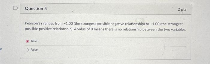 Solved Pearson's r ranges from -1.00 (the strongest possible | Chegg.com