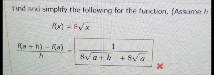 Solved Find and simplify the following for the function. | Chegg.com