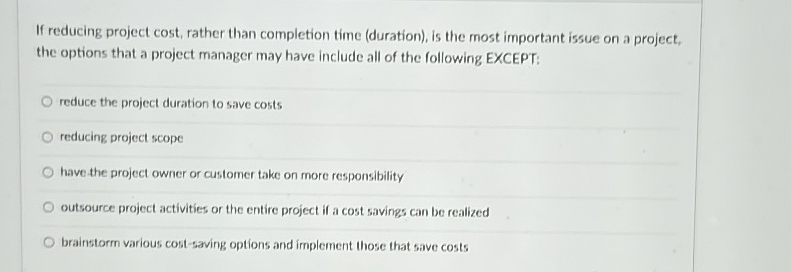 Solved If reducing project cost, rather than completion time | Chegg.com