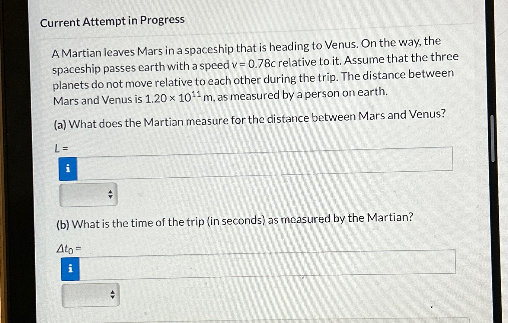 Solved Current Attempt in ProgressA Martian leaves Mars in a | Chegg.com