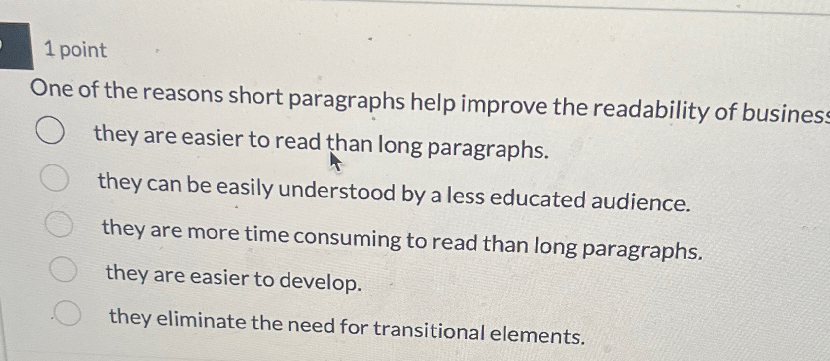 Solved 1 ﻿pointOne of the reasons short paragraphs help | Chegg.com