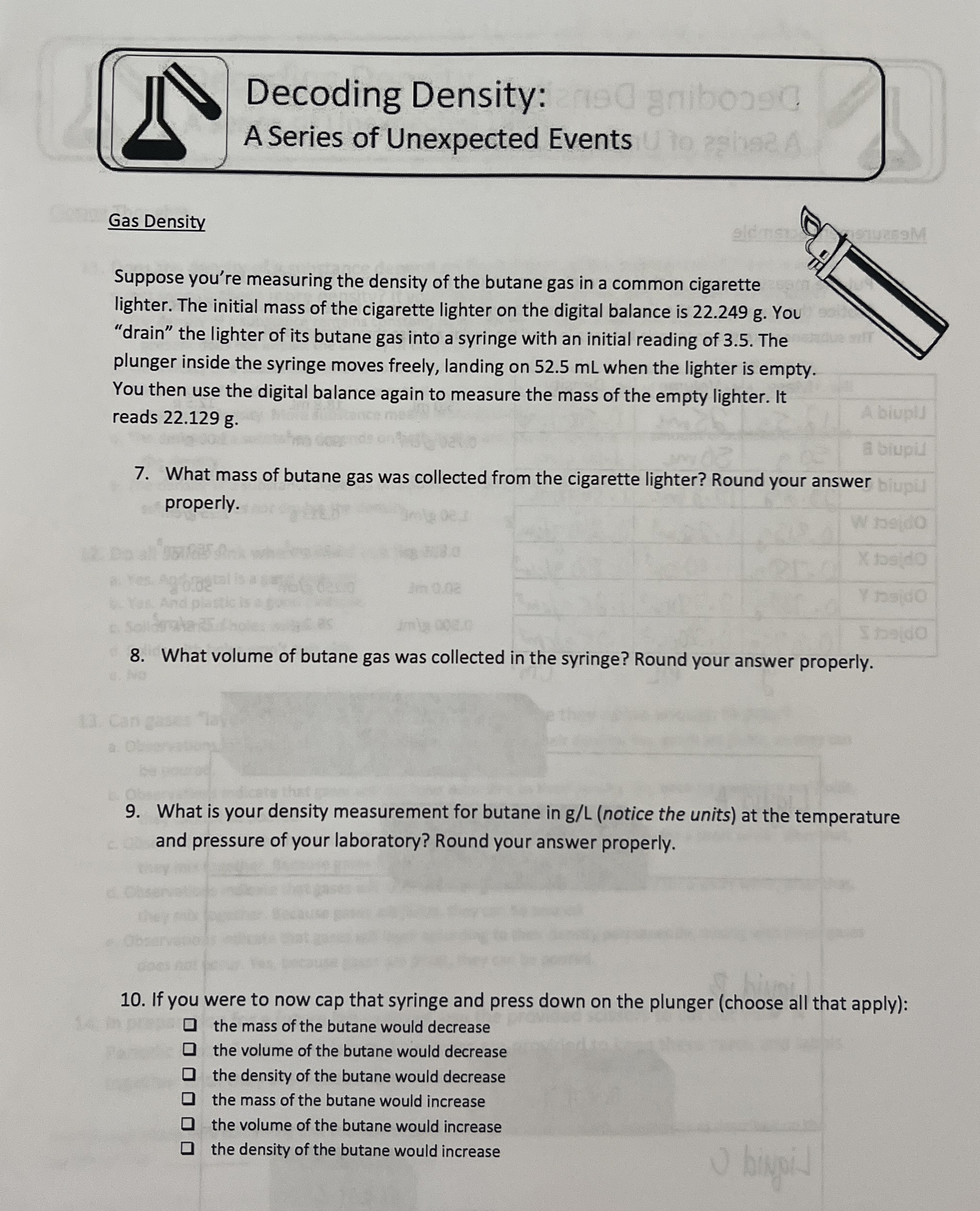 Solved Decoding Density:A Series of Unexpected EventsGas | Chegg.com