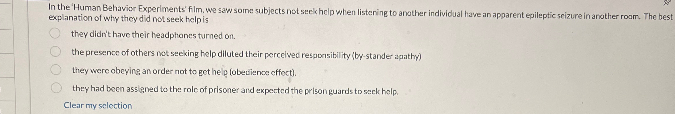 Solved In the 'Human Behavior Experiments' film, we saw some | Chegg.com