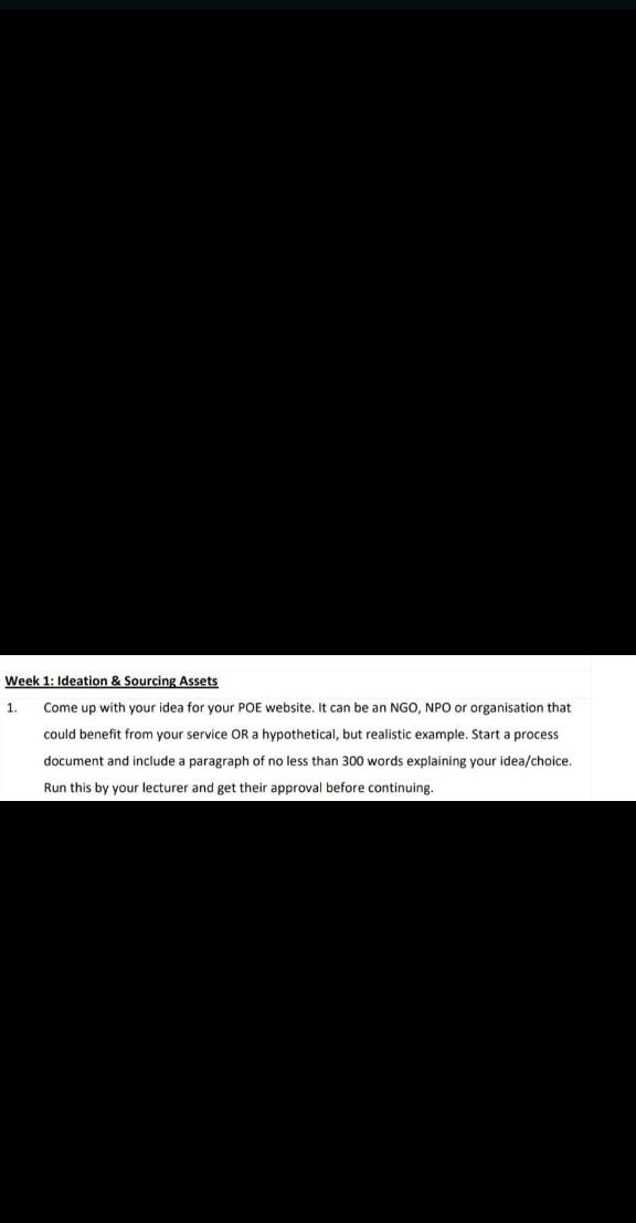 Solved Week 1: Ideation \\& Sourcing Assets 1. Come up with | Chegg.com