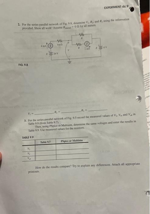 Solved 2. For the series-parallel network of Fig 9.8 , | Chegg.com